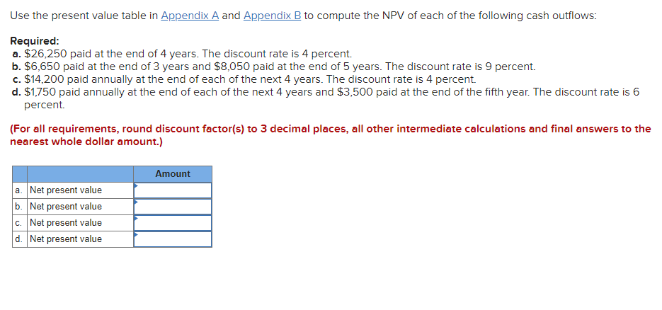 Solved Use the present value table in Appendix A and | Chegg.com