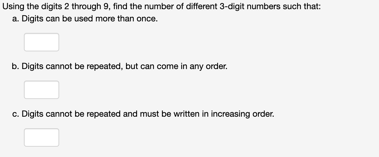 Solved Using the digits 2 through 9 , find the number of | Chegg.com