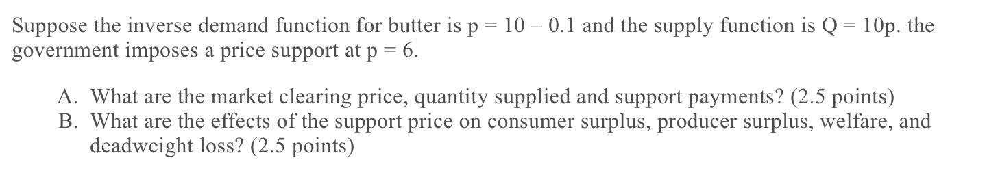 Solved suppose the inverse demand function for butter is | Chegg.com