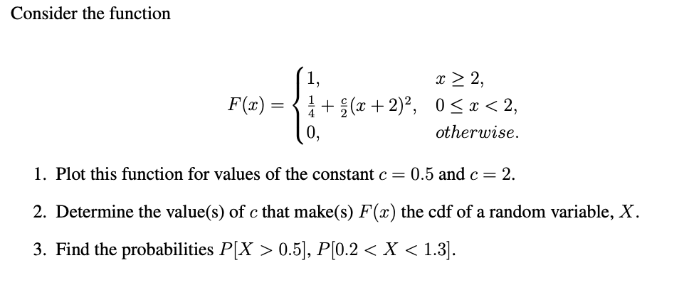 Solved Consider the function | Chegg.com