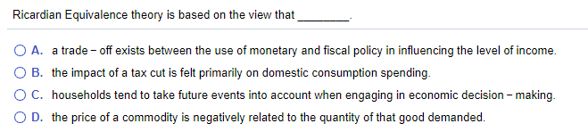 Solved Ricardian Equivalence theory is based on the view | Chegg.com