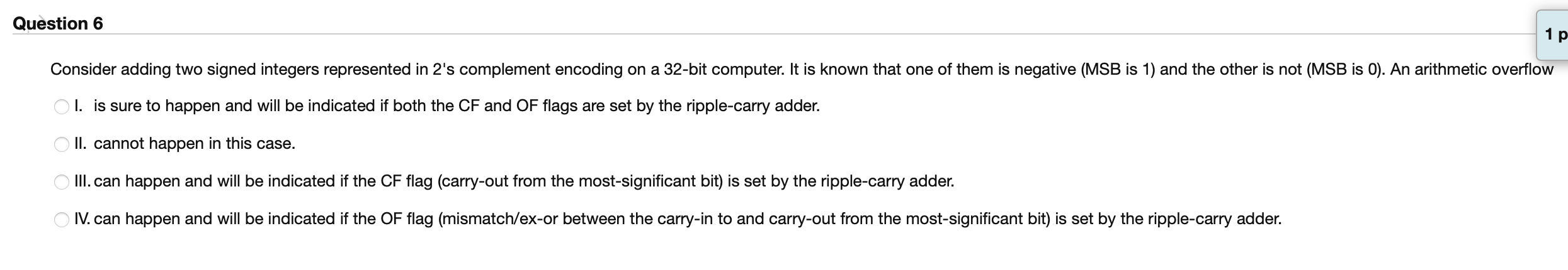 Solved Question 6 1 p Consider adding two signed integers | Chegg.com