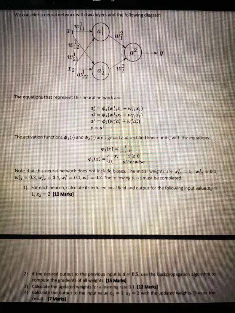 Solved We consider a neural network with two layers and the | Chegg.com