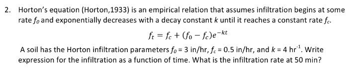 Solved 2. Horton's equation (Horton,1933) is an empirical | Chegg.com