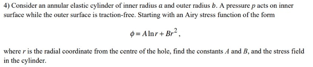 Solved Consider an annular elastic cylinder of inner radius | Chegg.com