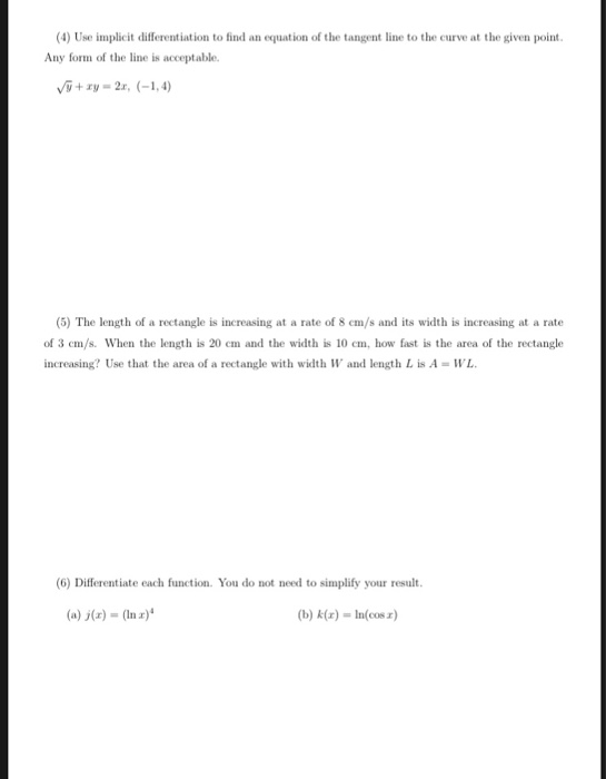 Solved SHOW ALL WORK (1) Differentiate each function. You do | Chegg.com