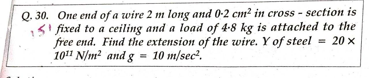 Solved Q. 30. One end of a wire 2 m long and 0.2 cm2 in | Chegg.com