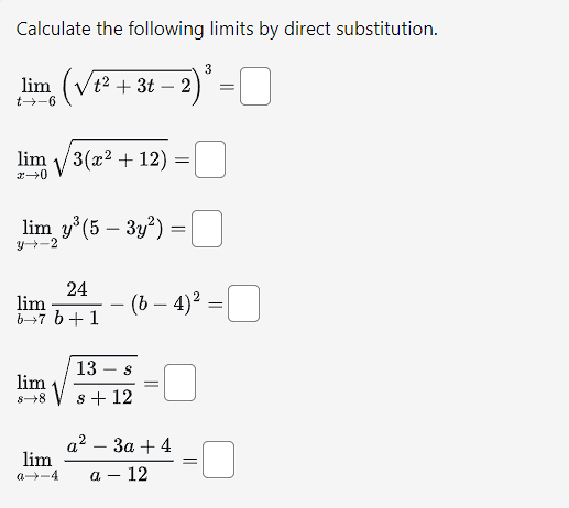 Solved Calculate the following limits by direct | Chegg.com