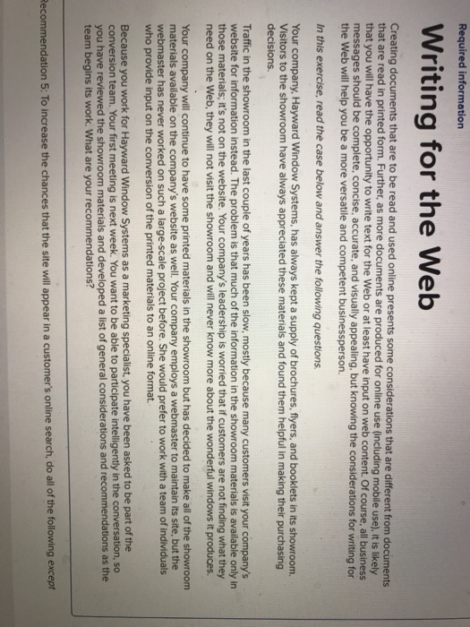 Solved Required information Writing for the Web Creating | Chegg.com