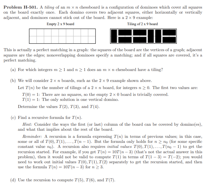 Solved Problem H-501. A tiling of an mxn chessboard is a | Chegg.com