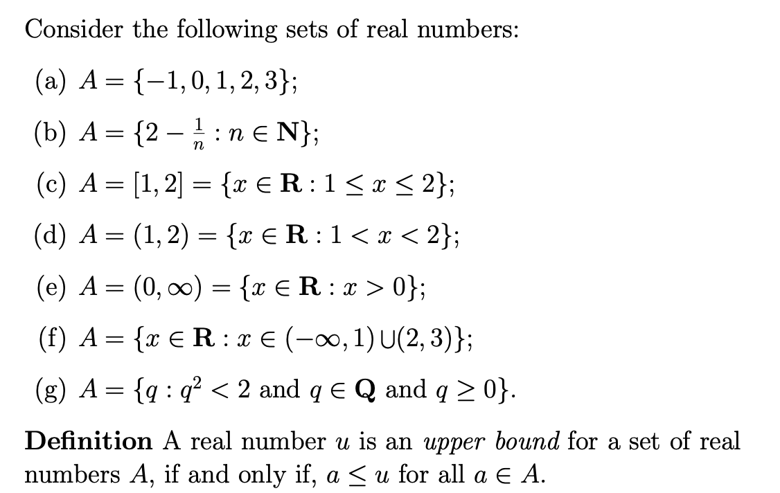 Solved Consider the following sets of real numbers: (a) | Chegg.com