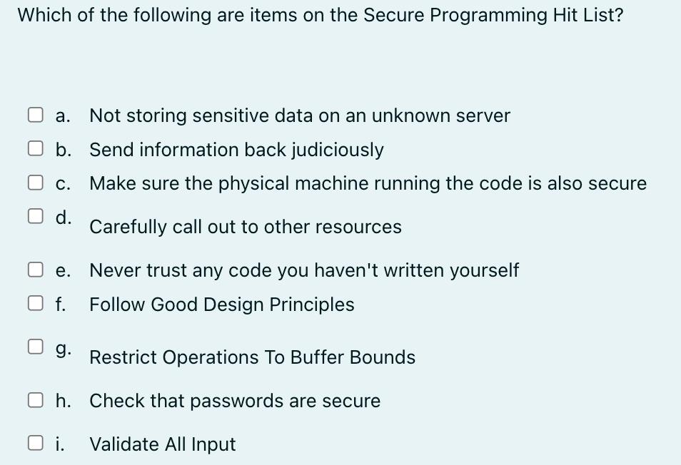 Solved Which of the following are items on the Secure | Chegg.com