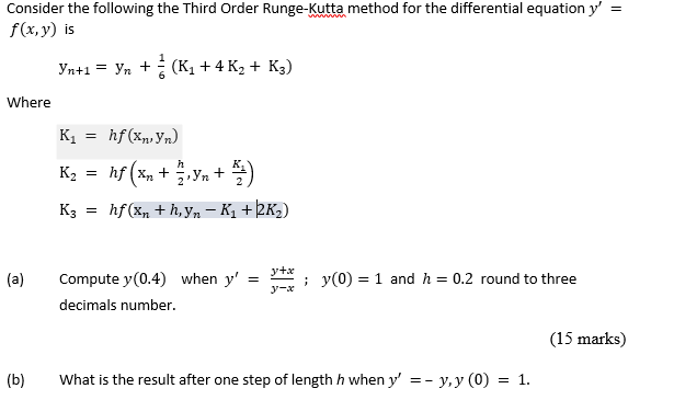 Solved Consider the following the Third Order Runge-Kutta | Chegg.com