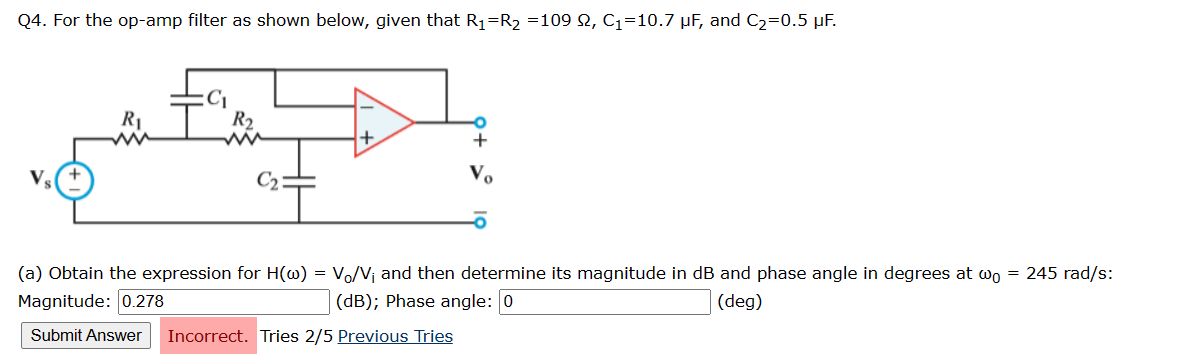 Solved Q4. For the op-amp filter as shown below, given that | Chegg.com