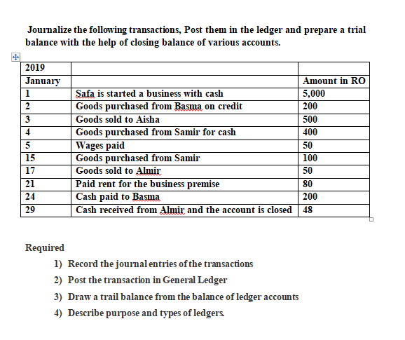 Solved Journalize the following transactions, Post them in | Chegg.com