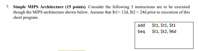Solved 7. Simple MIPS Architecture (15 points). Consider the | Chegg.com