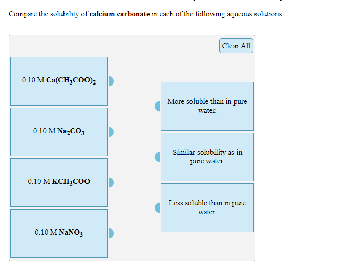 Solved Compare the solubility of calcium carbonate in each | Chegg.com