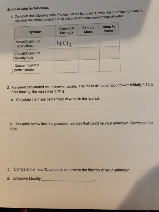 Solved Show all work for full credit 1. Complete the | Chegg.com