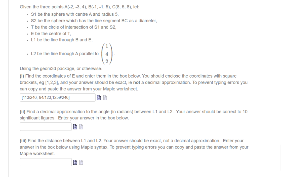 Solved Given the three points | Chegg.com