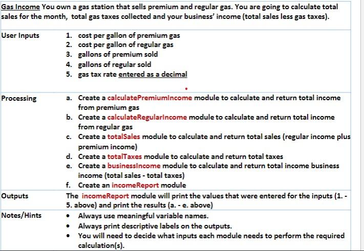 Solved Gas Income You own a gas station that sells premium | Chegg.com