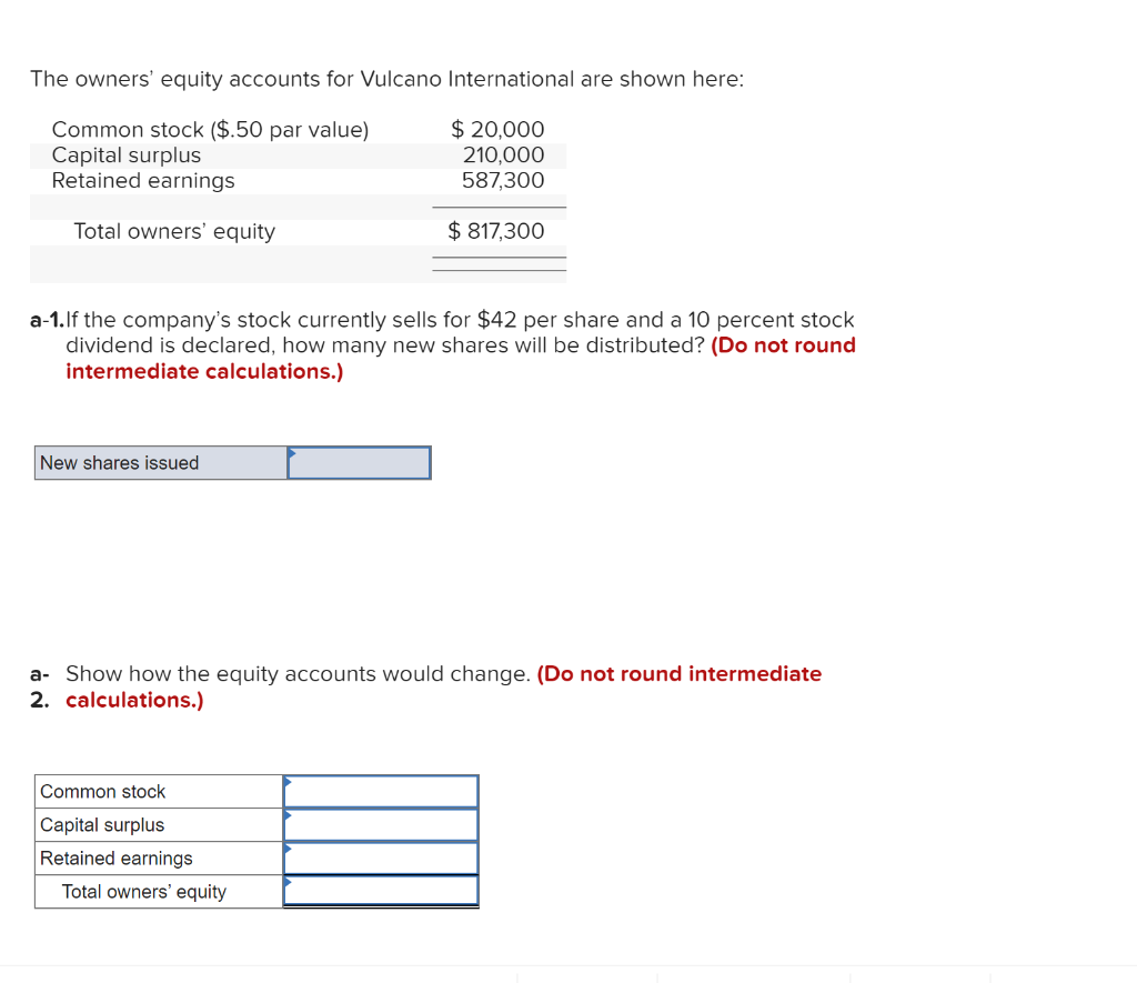 Solved The owners' equity accounts for Vulcano International | Chegg.com