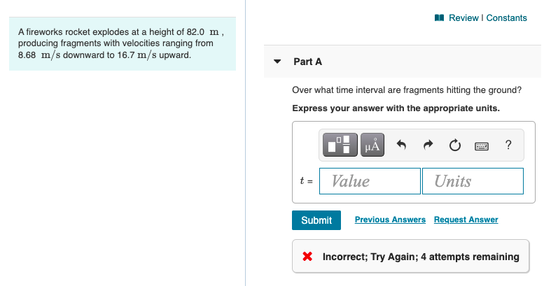 Solved Review Constants A fireworks rocket explodes at a | Chegg.com
