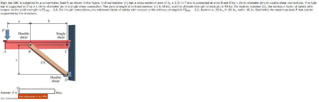Solved Rigid bar ABC is subjected to a concentrated load P, | Chegg.com