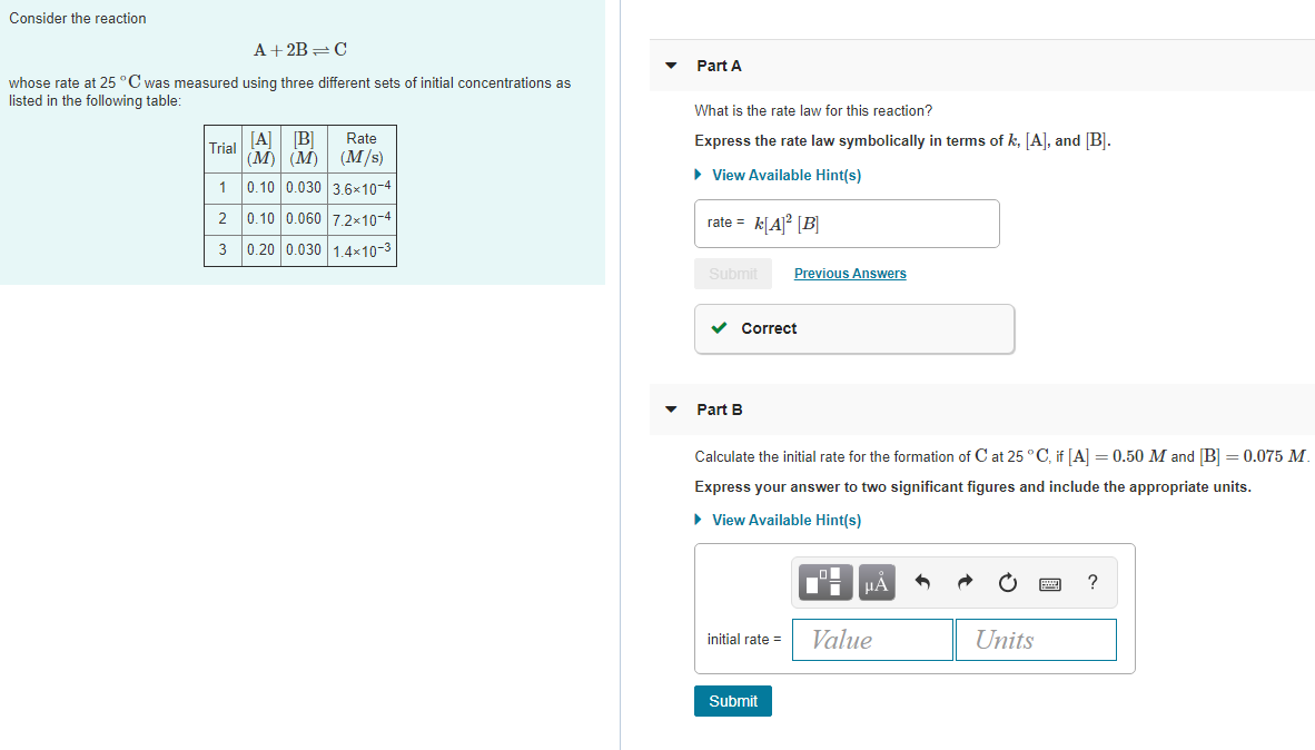 Solved Calculate the initial rate for the formation of CC at | Chegg.com