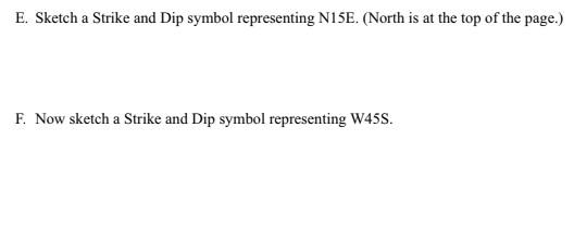 Solved E. Sketch a Strike and Dip symbol representing N15E. | Chegg.com