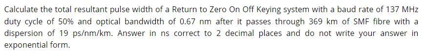 Calculate the total resultant pulse width of a Return | Chegg.com