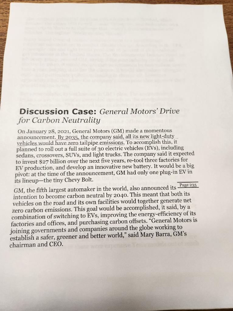 Solved Discussion Case: General Motors' Drive for Carbon | Chegg.com
