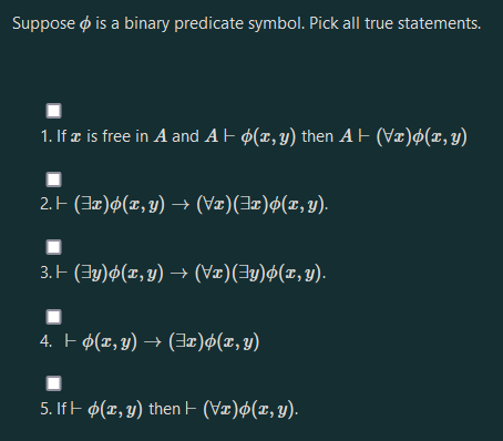 Solved Suppose o is a binary predicate symbol. Pick all true | Chegg.com