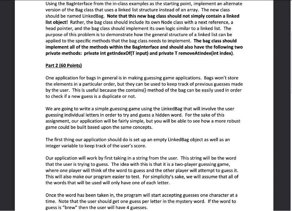 Solved Using the BagInterface from the in-class examples as | Chegg.com