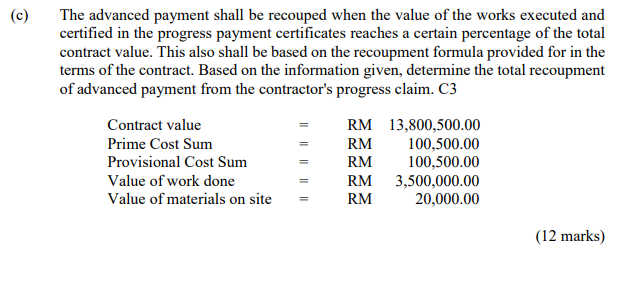 Solved The advanced payment shall be recouped when the value | Chegg.com