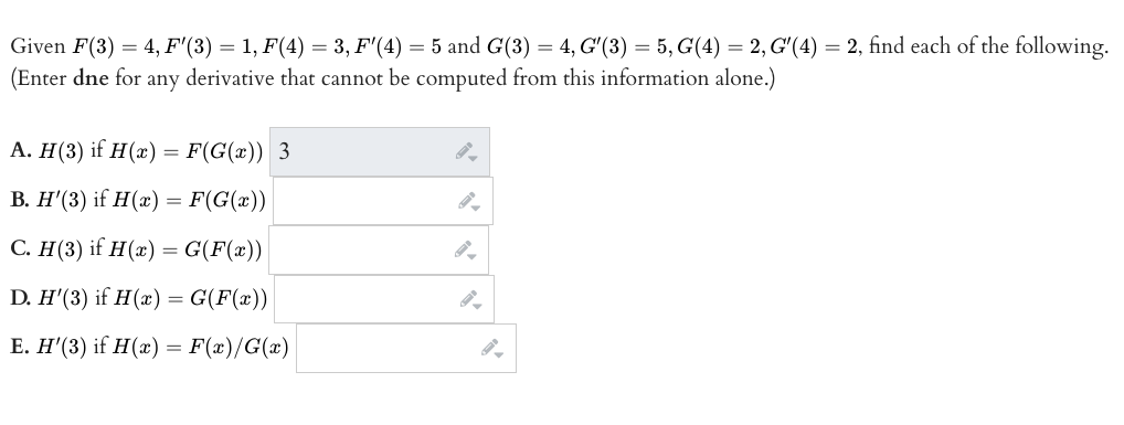 Solved Given F(3)=4,F′(3)=1,F(4)=3,F′(4)=5 and | Chegg.com