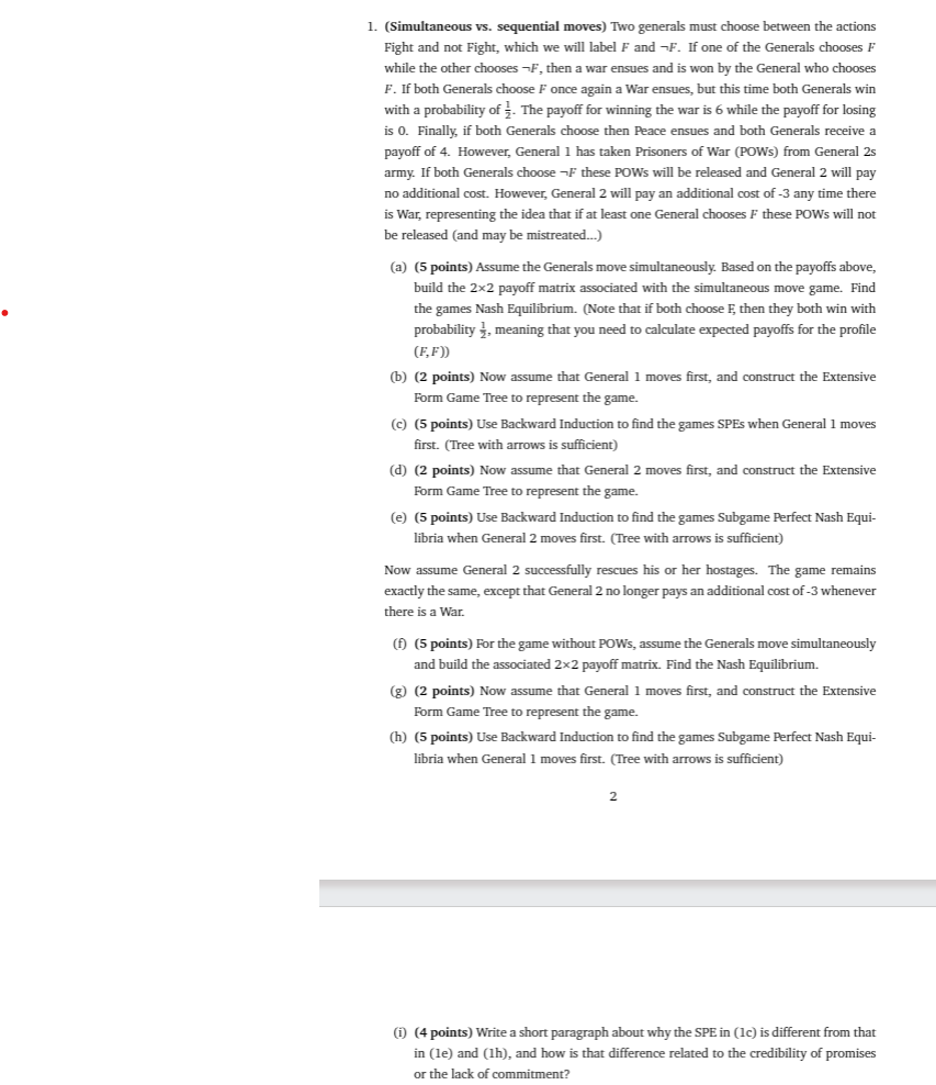 Solved 1. (Simultaneous vs. sequential moves) Two generals | Chegg.com