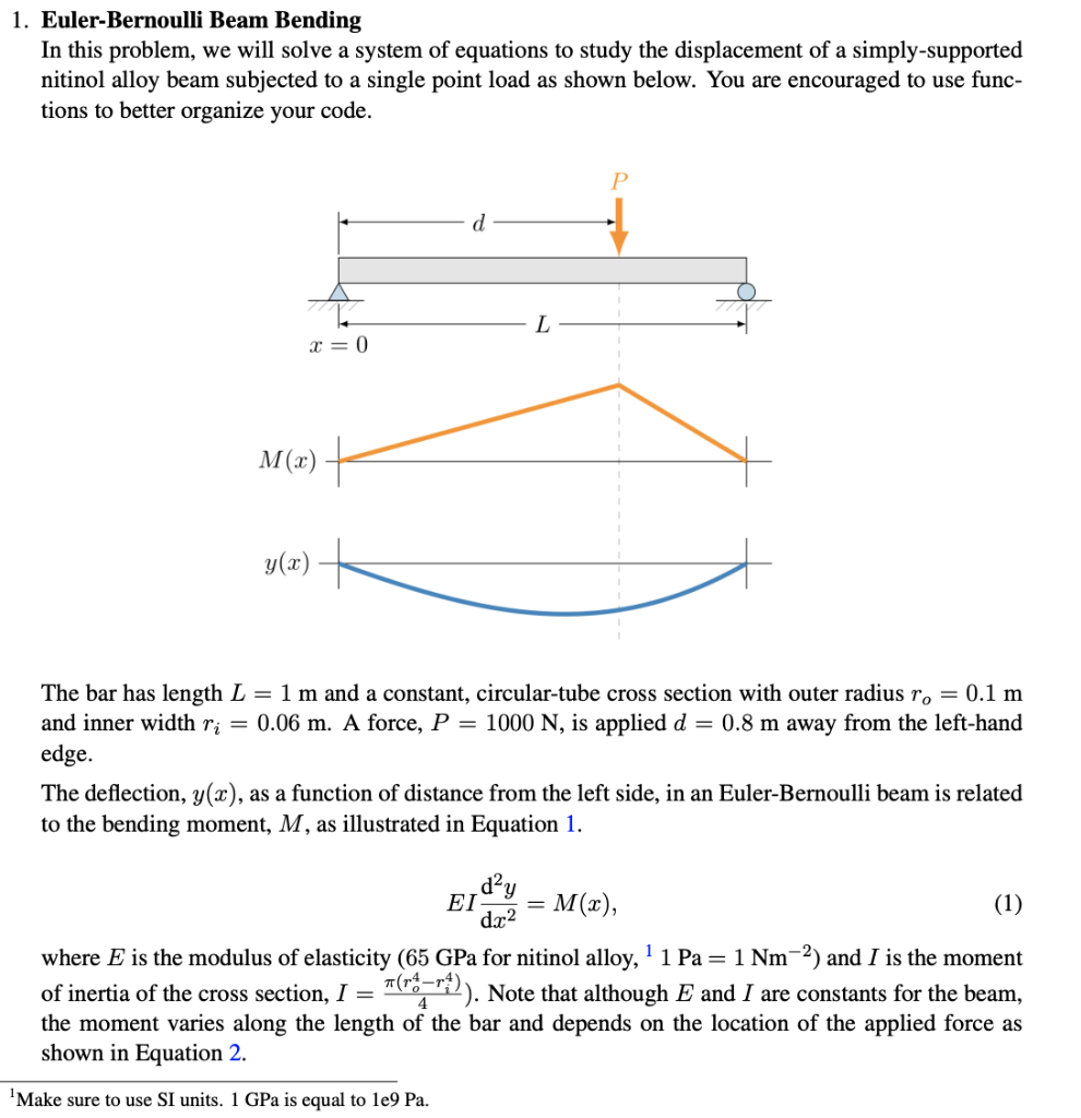 1. Euler-Bernoulli Beam Bending In this problem, we | Chegg.com