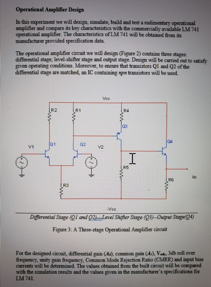 Operational Amplifier Design In this experiment | Chegg.com