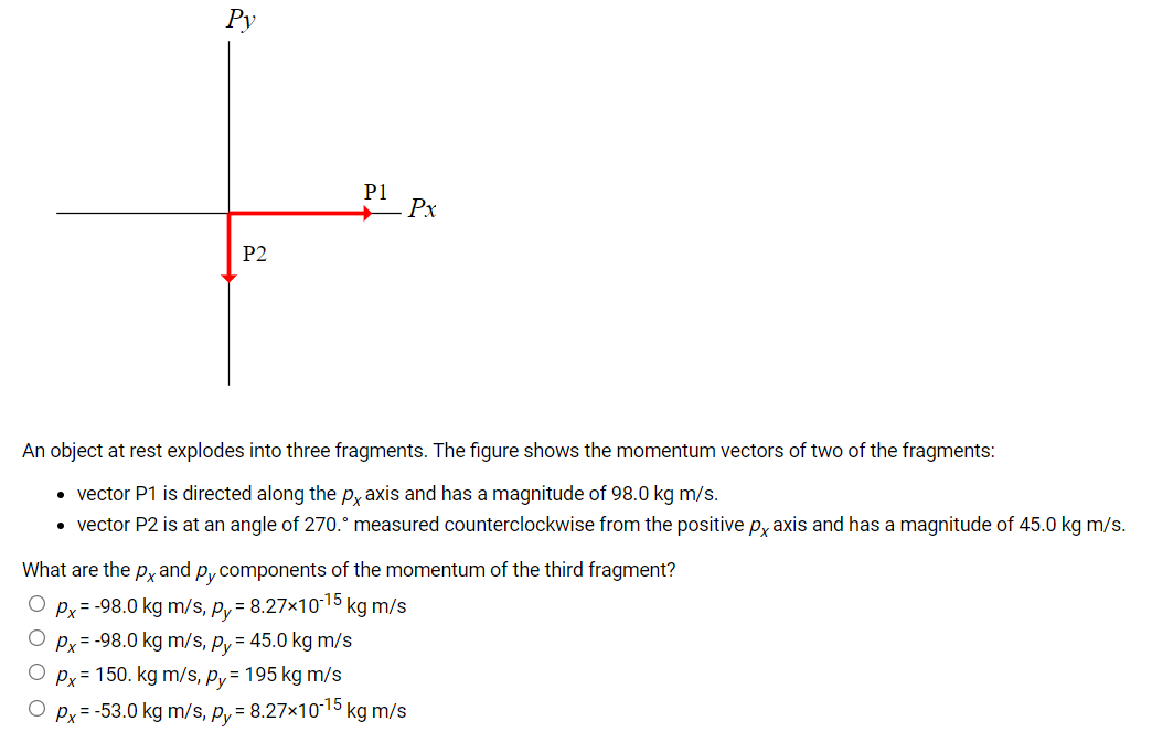 Solved An object at rest explodes into three fragments. The | Chegg.com
