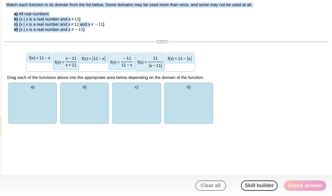 Solved Match each function to its domain from the list | Chegg.com