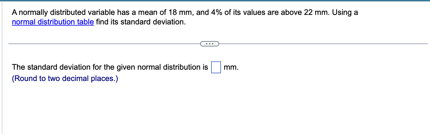 Solved A normally distributed variable has a mean of 18 mm, | Chegg.com