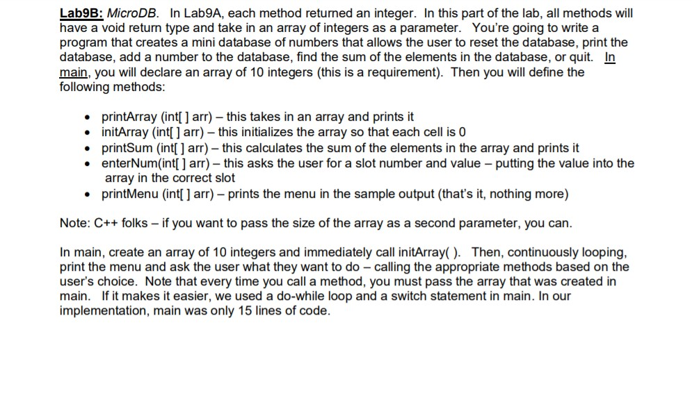 Solved Lab9B: MicroDB. In Lab9A, each method returned an | Chegg.com