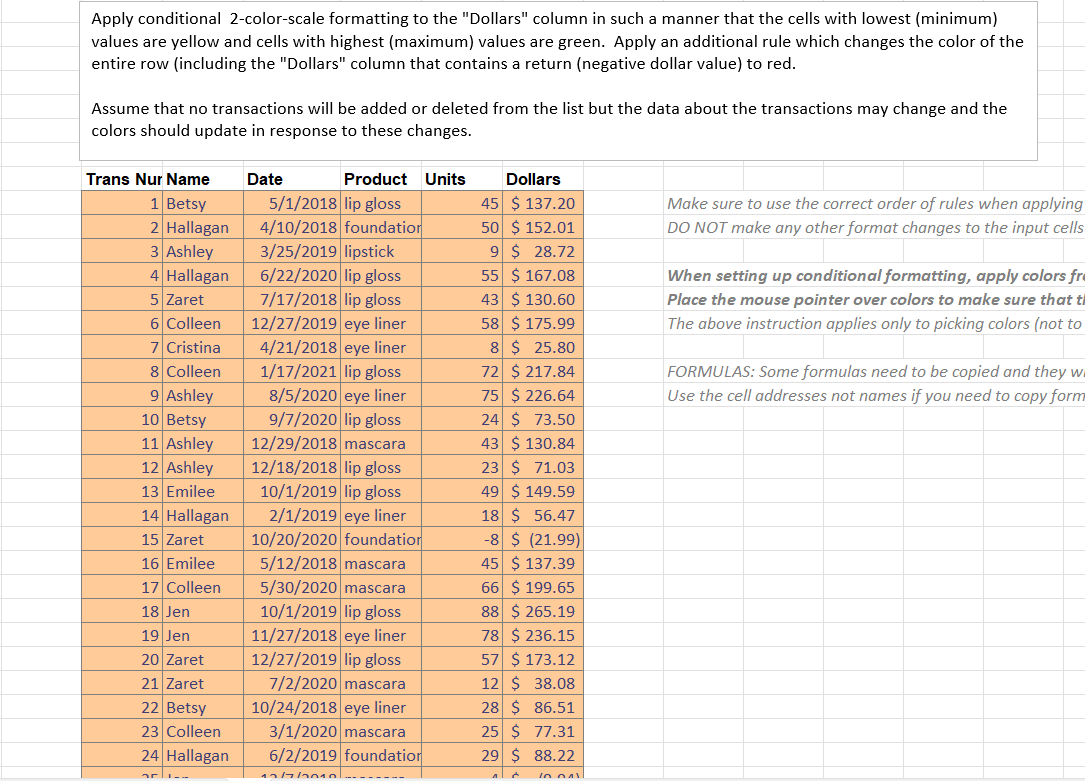Apply conditional 2-color-scale formatting to the | Chegg.com