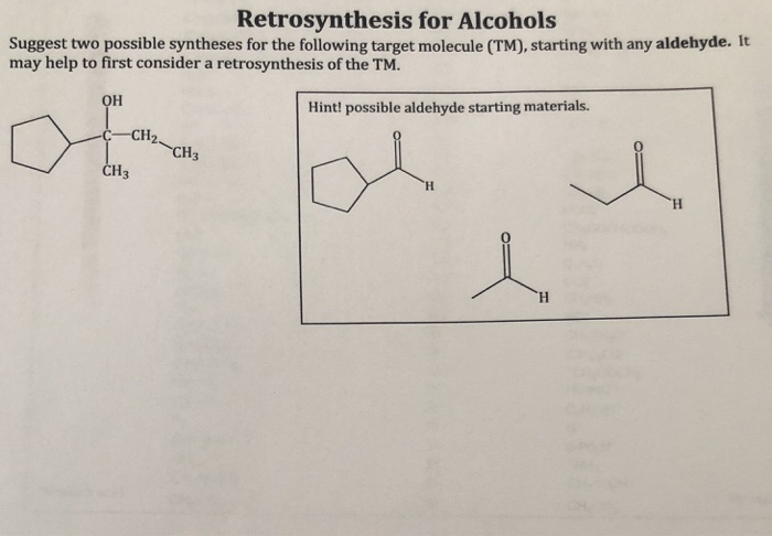 Solved Retrosynthesis for Alcohols Suggest two possible | Chegg.com