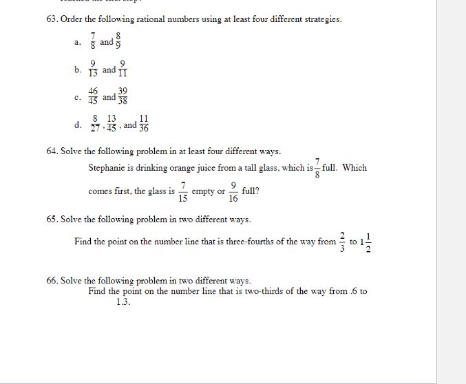 Solved 63. Order the following rational numbers using at | Chegg.com