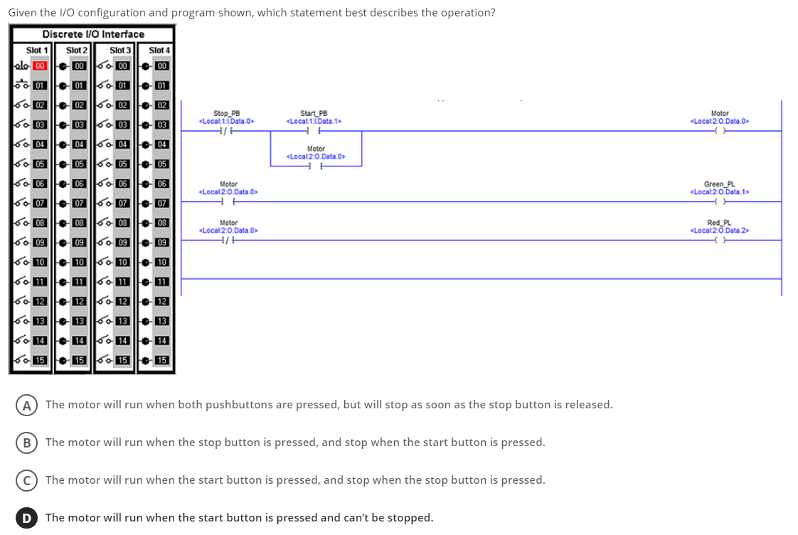 Solved B The motor will run when the stop button is pressed, | Chegg.com