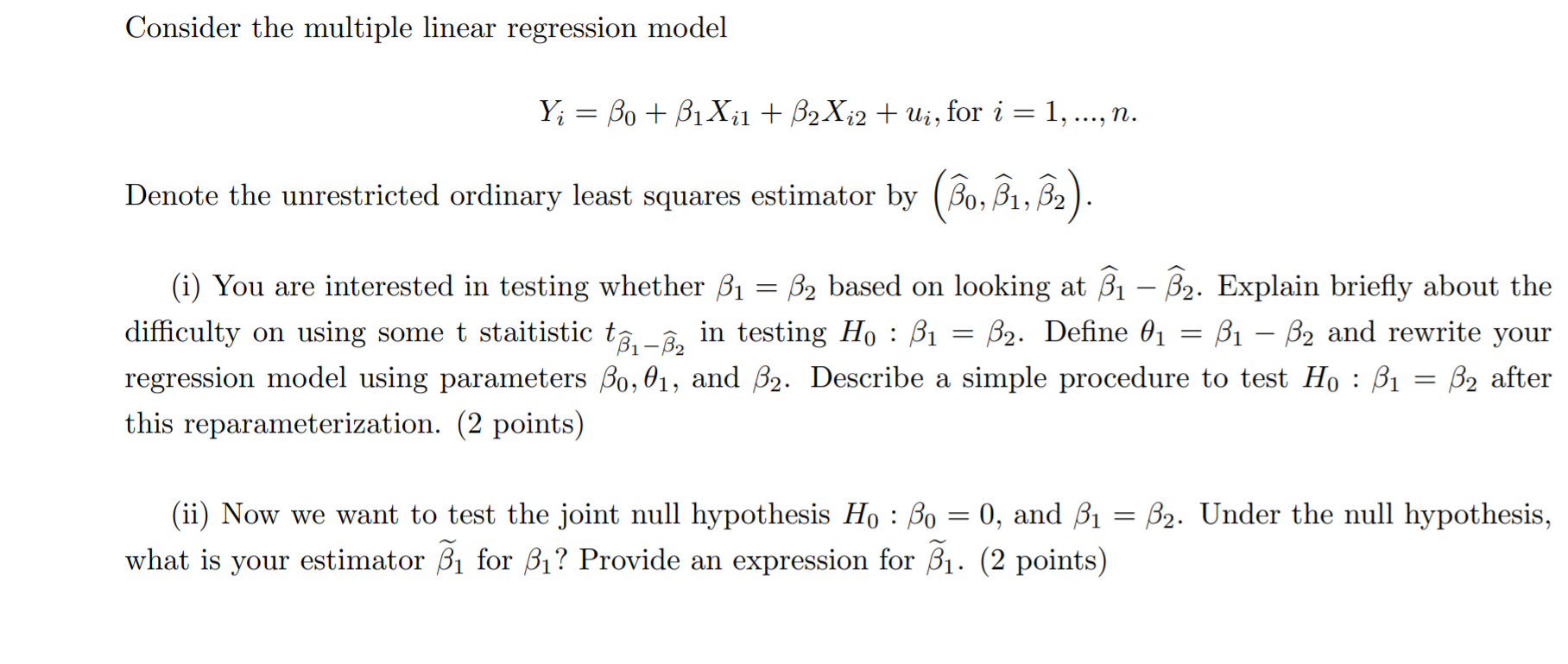 Consider the multiple linear regression model Yį = Bo | Chegg.com