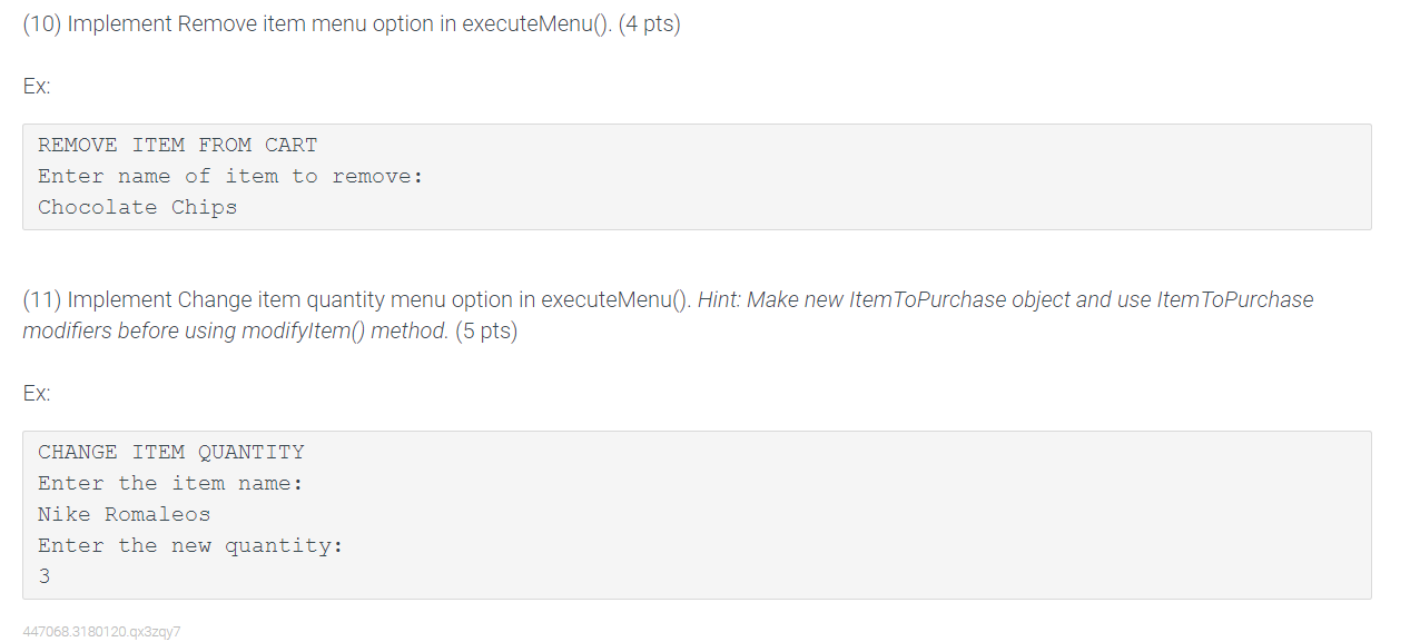 Solved (1) Extend the ItemToPurchase class per the | Chegg.com