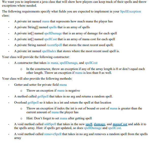 (Solved) : Want Implement Java Class Show Players Keep Track Spells ... (Solved) : Want Implement Java Class Show Players Keep Track Spells ...