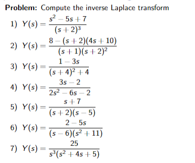 Solved Problem: Compute the inverse Laplace transform 1) | Chegg.com